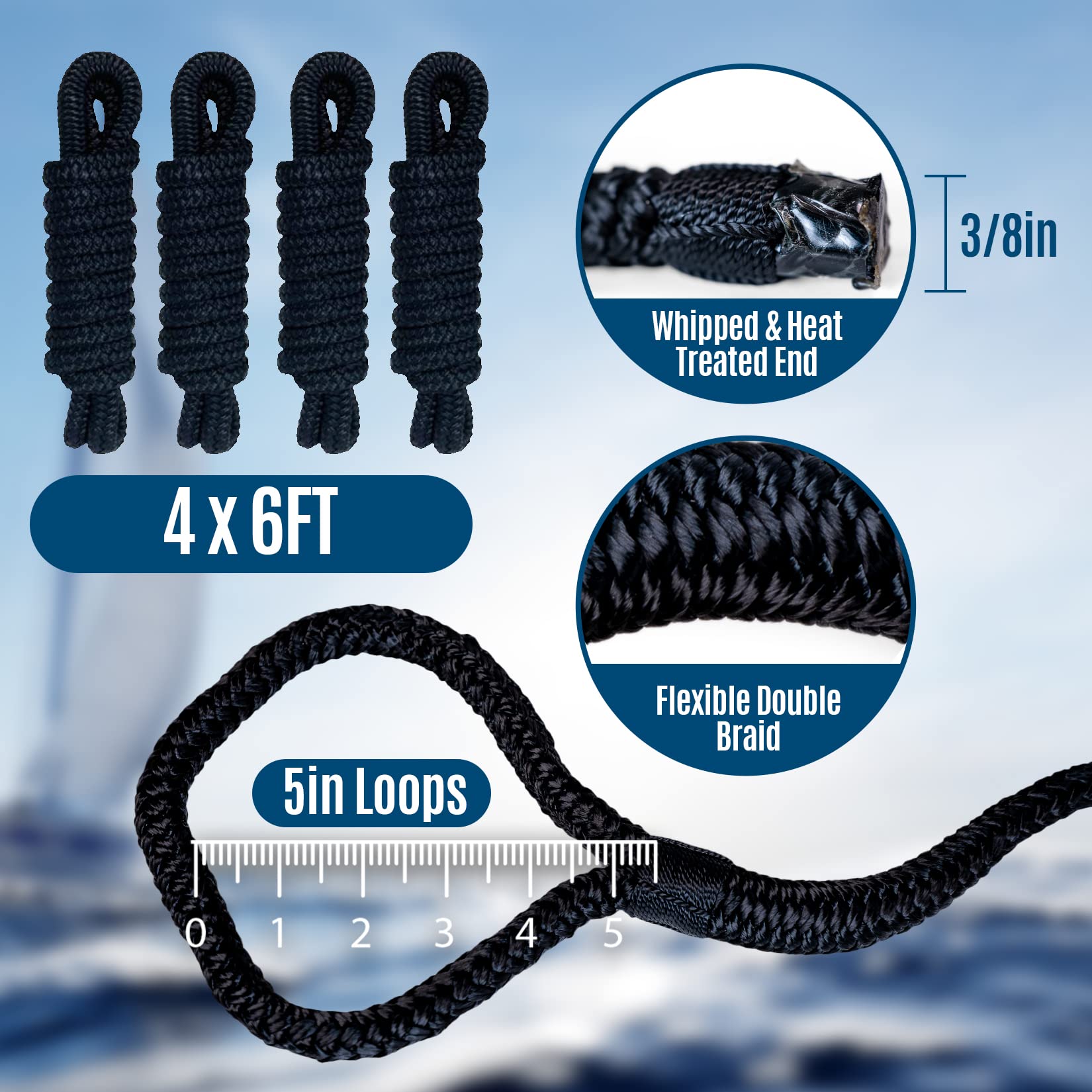 Snapklik.com : WindRider Boat Fender Lines 4 Pack Of 3/8in 6ft Black ...