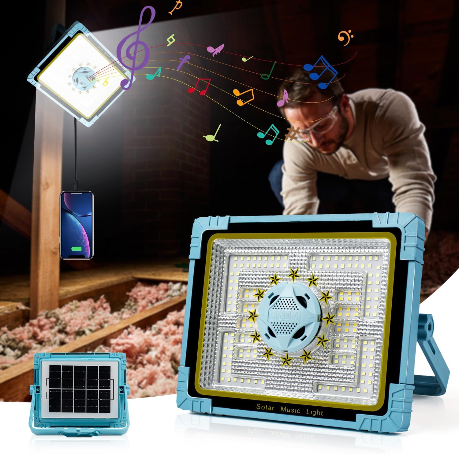 Amazon.com: Nurluce Solar Work Lights with Bluetooth Speaker 4 Lighting ...