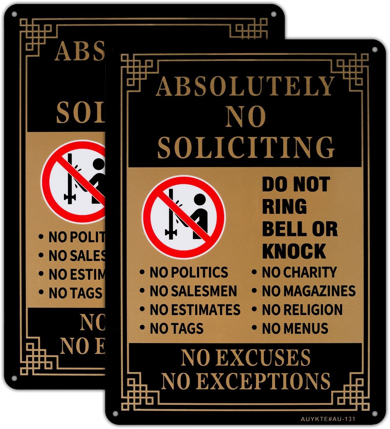 Amazon.com: AUYKTE Absolutely No Soliciting Sign 2 Pack, No Excuses, No ...