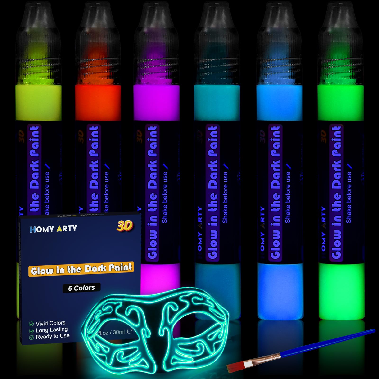 Amazon.com: HOMY ARTY Fabric Paints, Glow in the Dark Paint -6 Colors x ...
