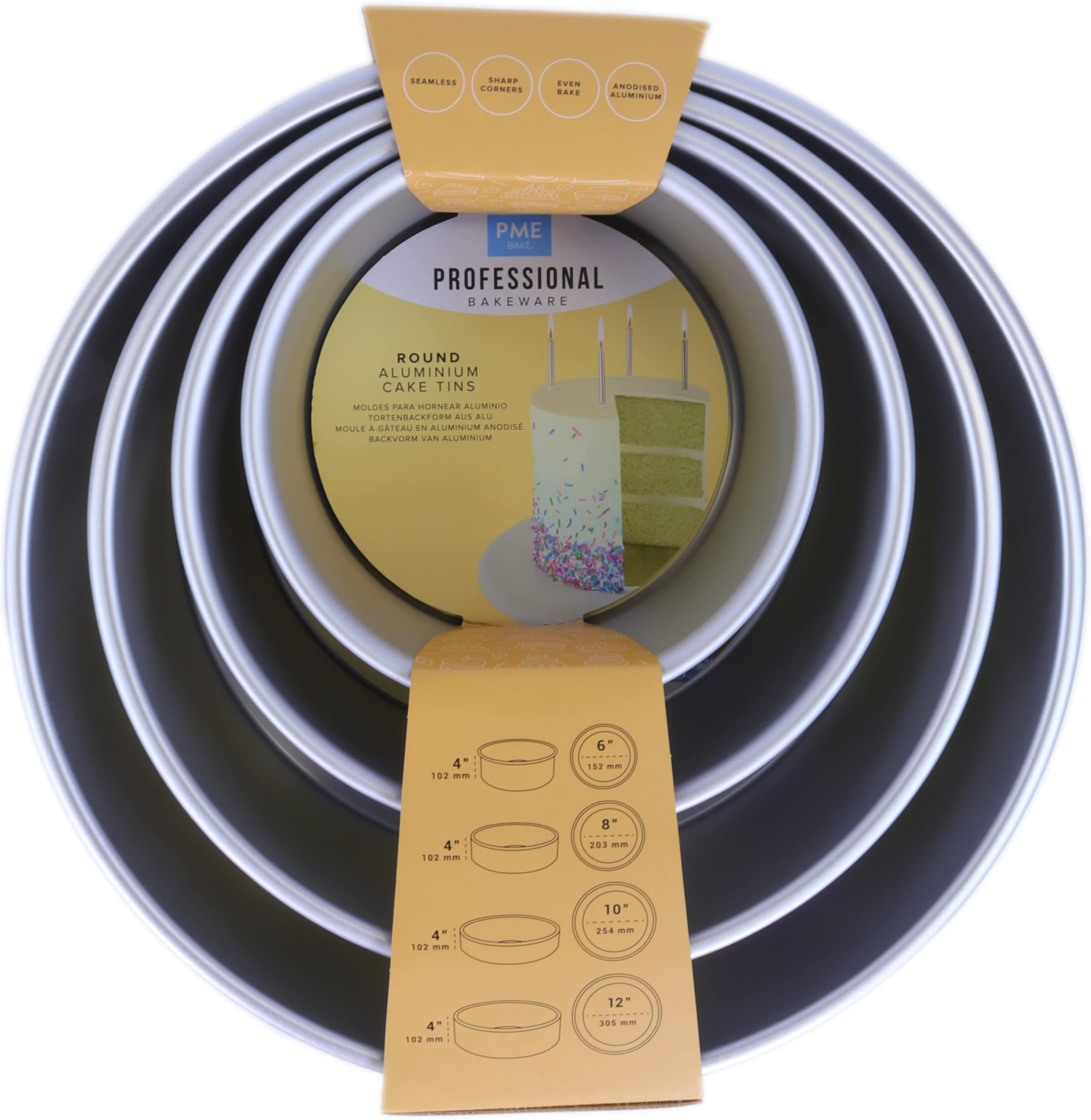 PME Round Cake Pans 6, 8, 10-Inch x 4-Inch Deep, Set of 3, Silver ...