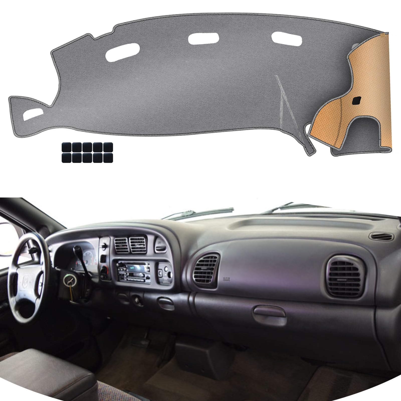 KEYOOG Dashboard Cover Dash Mat Fit for 2001-1998 Do-dge Ram 1500 2500 ...