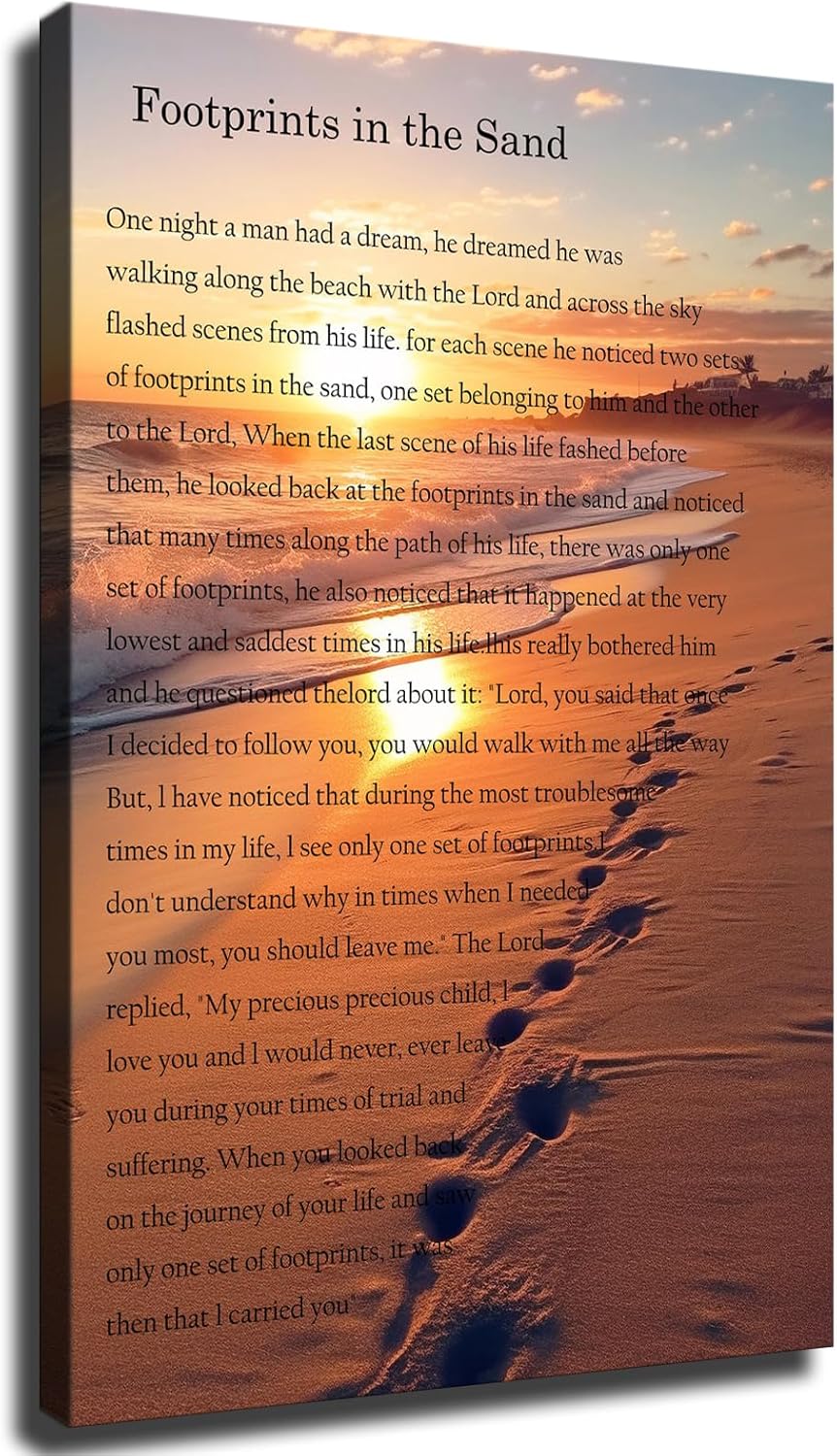 Amazon.com: Footprints In The Sand Poem Poster Canvas Wall Art Living ...