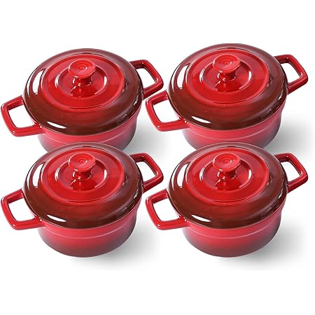 Amazon.com: Kook Ceramic Mini Cocotte Set, Small Casserole Dishes with ...