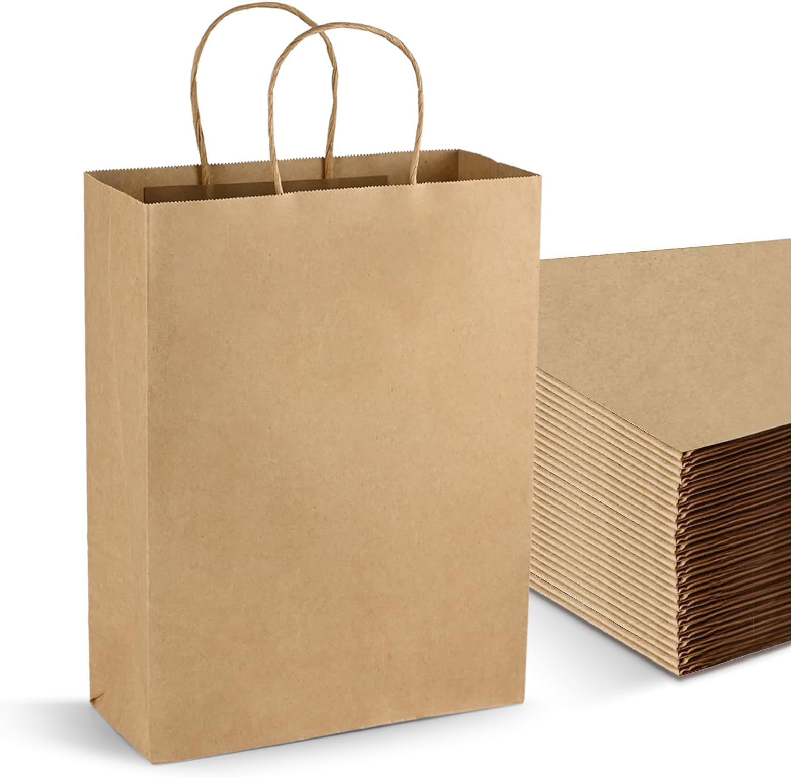 Oinvs 70 Brown Paper Bags with Handles - 15.5 x 8 x 21 cm, Party Bags ...