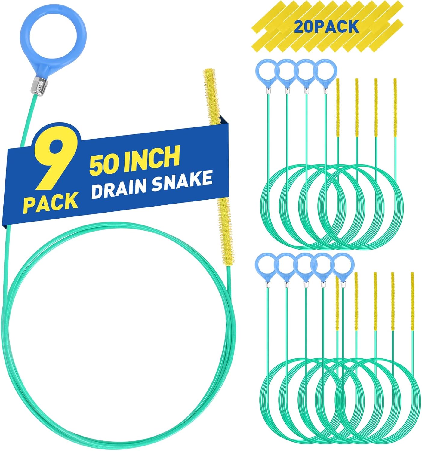 50 Inch Snake Drain Hair Removal Tool,9 PCS Metal with Nylon Coating ...