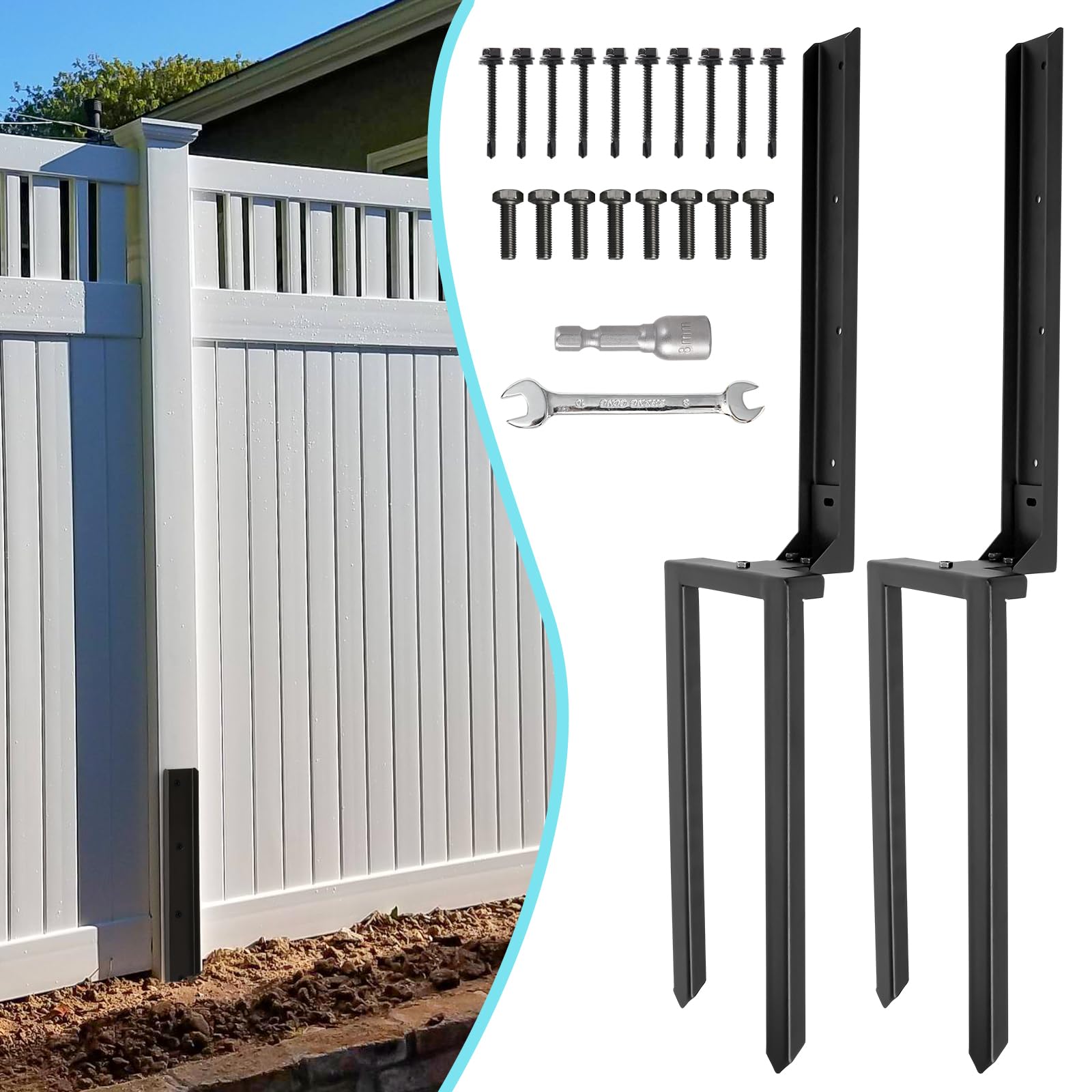 Snapklik.com : 2 Pcs Fence Post Repair Kit, Heavy Duty Fence Post Anchor