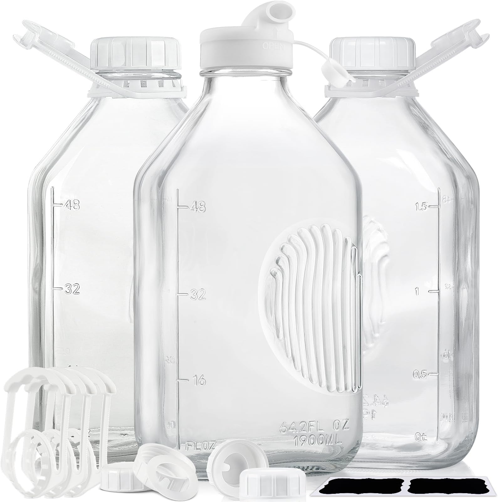 Amazon.com: Syntic 4 Pack 2 Qt Glass Milk Bottles with Handle and ...