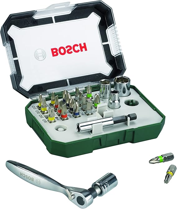 Amazon | Bosch のドライバービットとラチェットハンドルセットツールキット - 26 ピース 2607017322 | ドライバービット