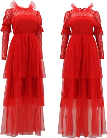 Amazon.com: JQAKFIY Lydia Deetz Costume Betelgeuse Movie Red Wedding ...