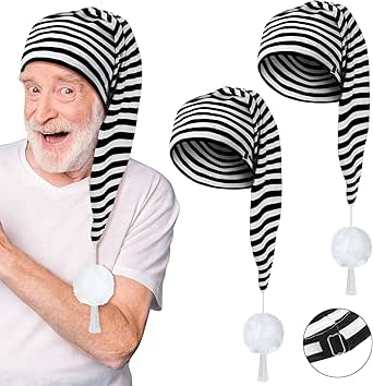 Eurzom 2 Pcs Men's Night Cap Striped Pajama Hat Adjustable Sleeping ...