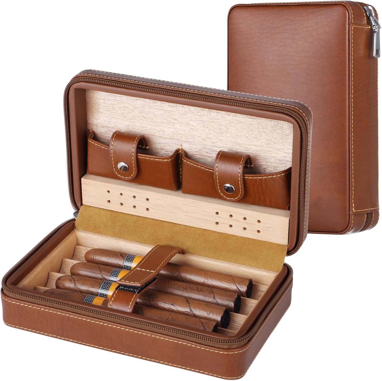 Amazon.com: SWEWARM Cigar Humidor Fits 4 Cigars, Portable Leather ...