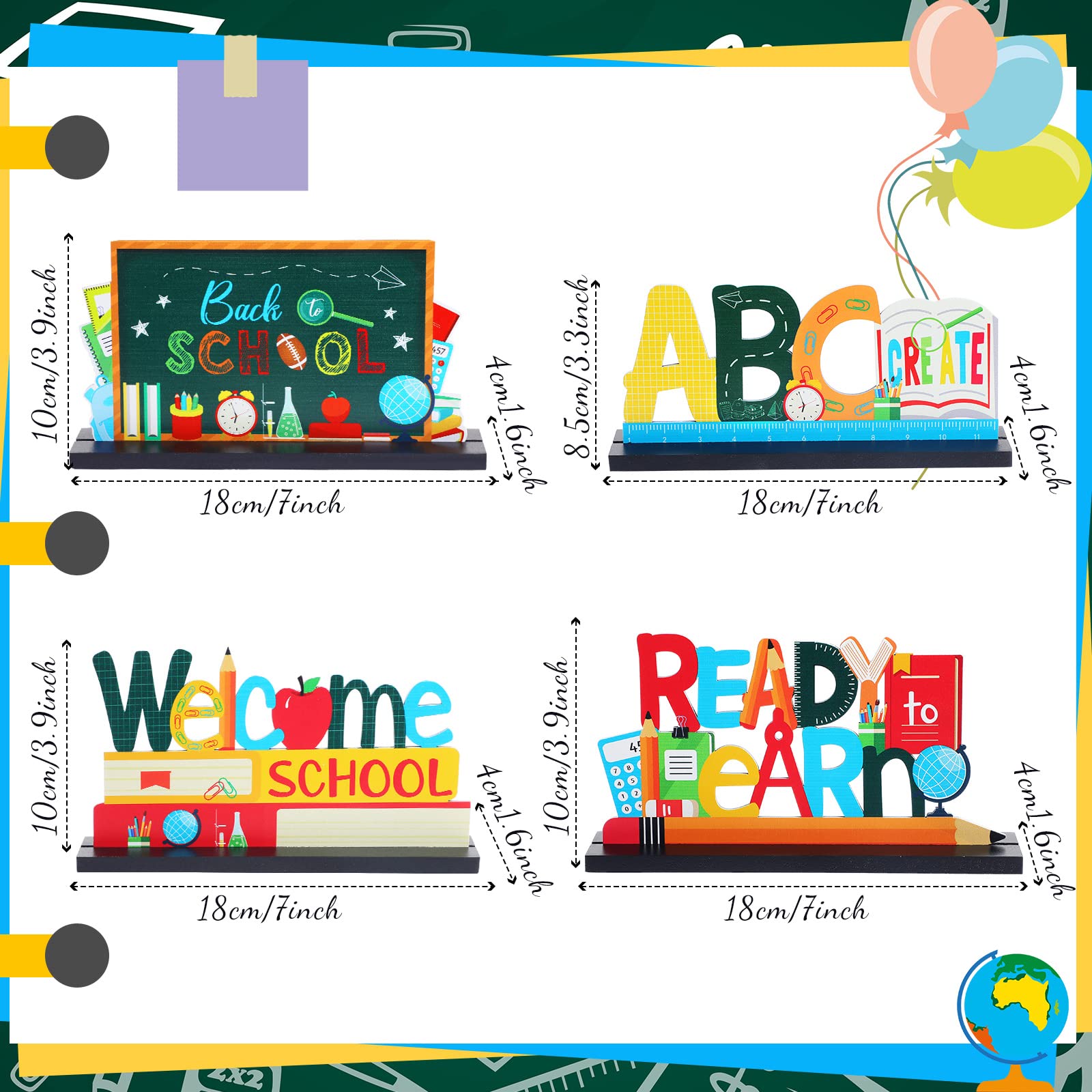 Snapklik.com : 4 Pieces Back To School Wooden Table Centerpiece Decor ...