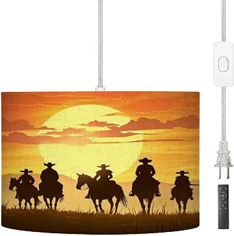 WEFHFGK Plug in Pendant Light Cowboys Silhouette Galloping Against ...