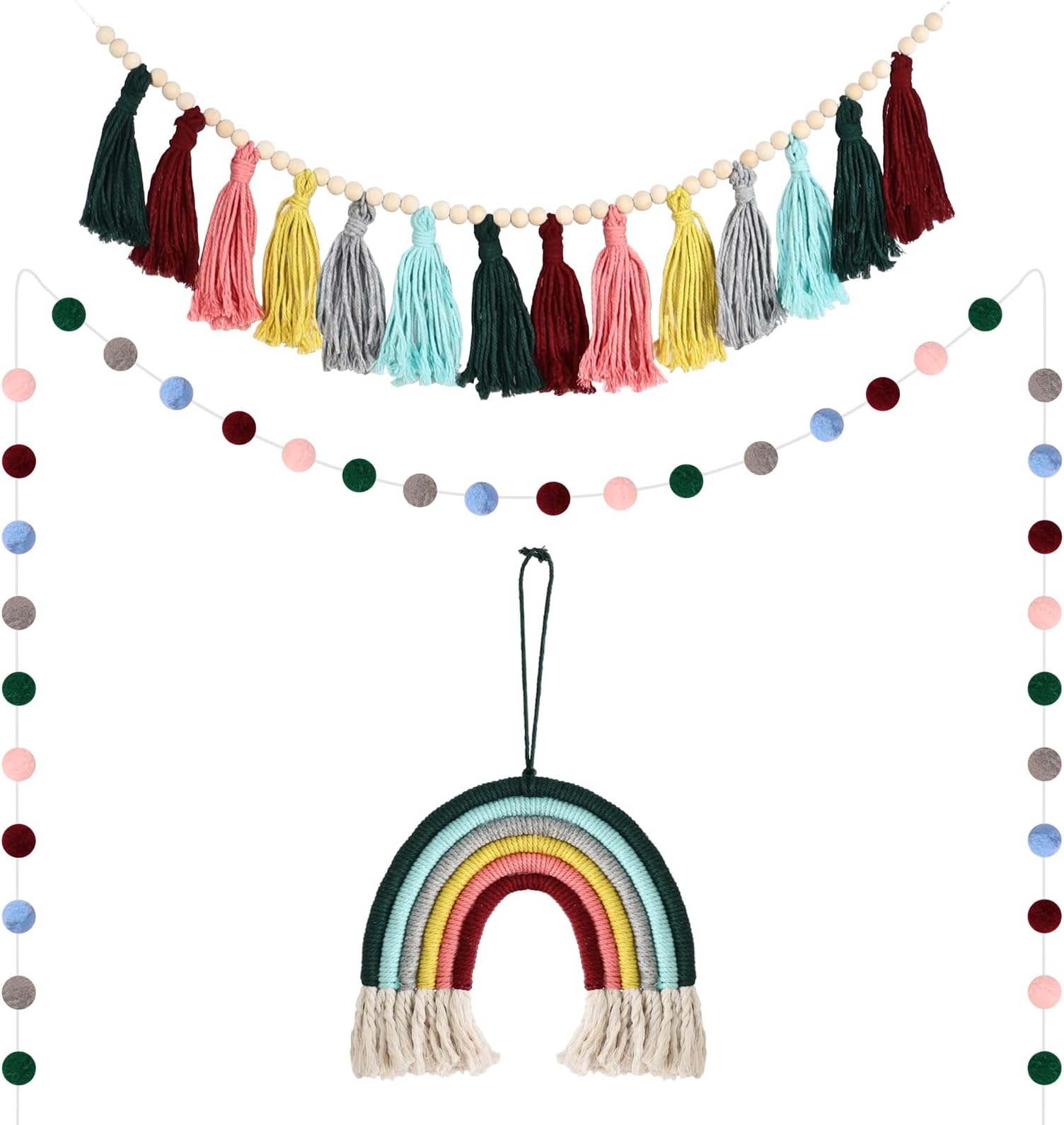 Amazon.com: 3 Pieces Tassel Garland Party Decor Pom Pom Ball Banner ...