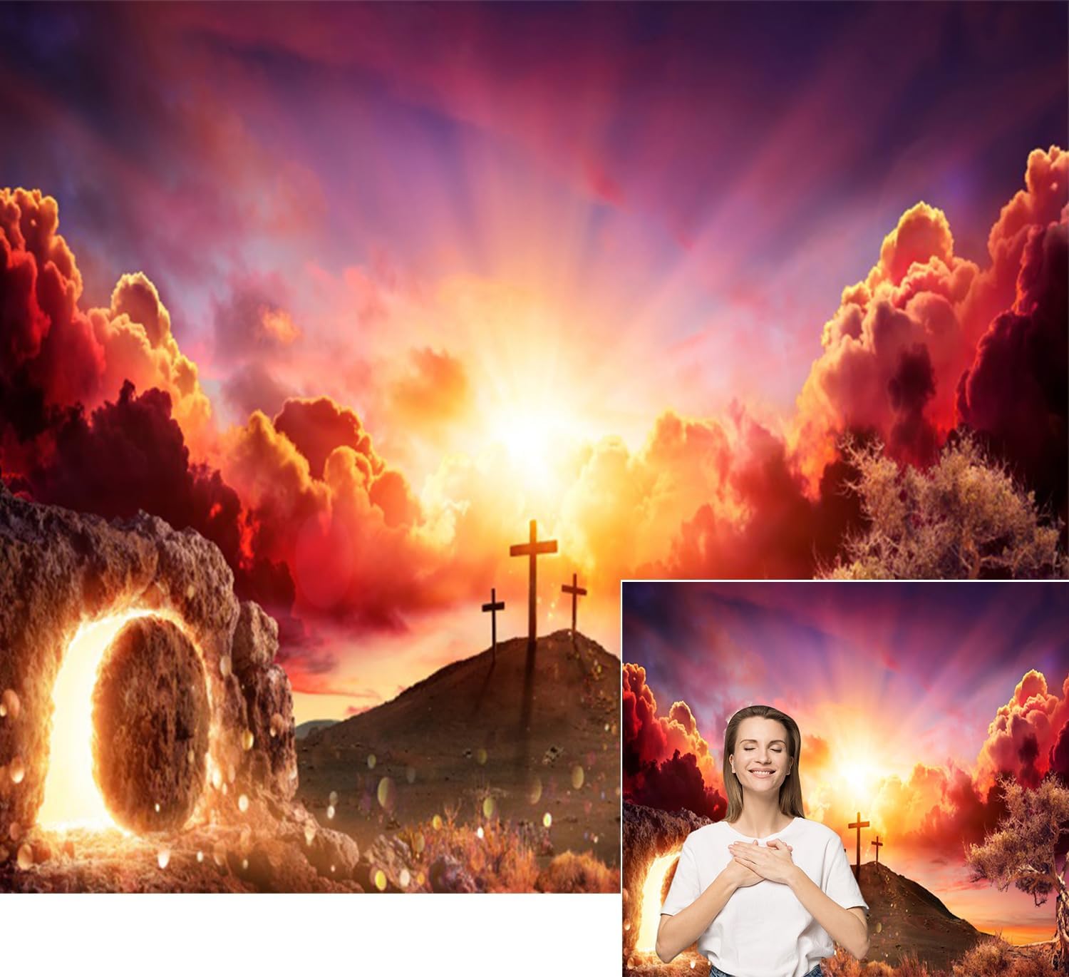 Amazon.com : 10x8ft Resurrection of Jesus Backdrop He is Risen Easter ...