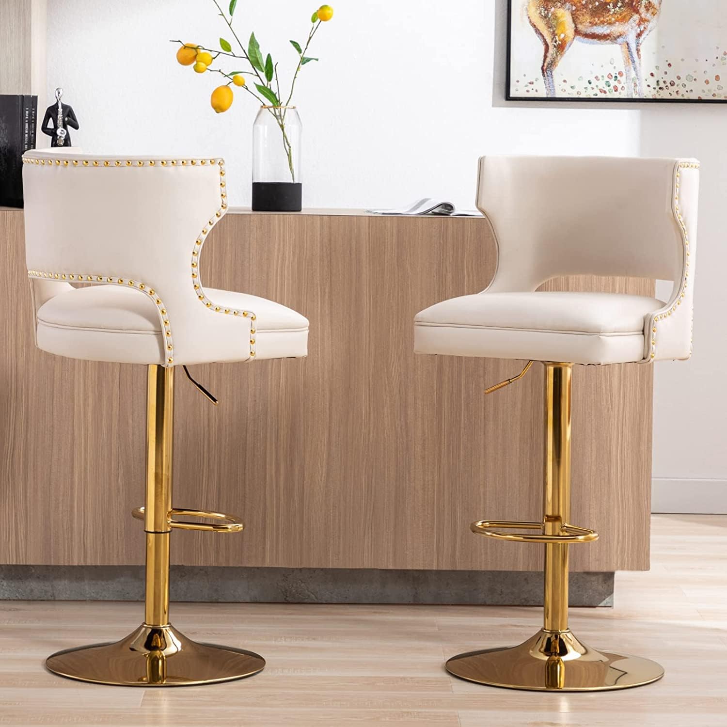 Amazon.com: ROCITY Beige Bar Stools Set of 2 Swivel Counter Height ...