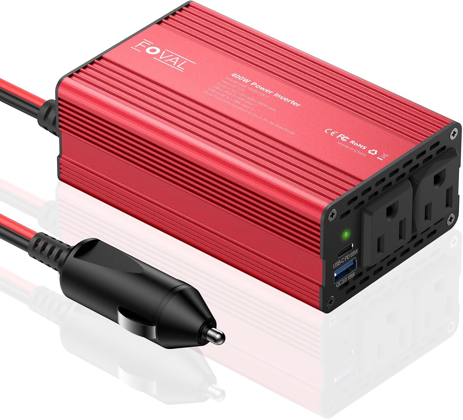 Amazon.com: FOVAL 400W Power Inverter 12V DC to 110V AC Car Plug ...