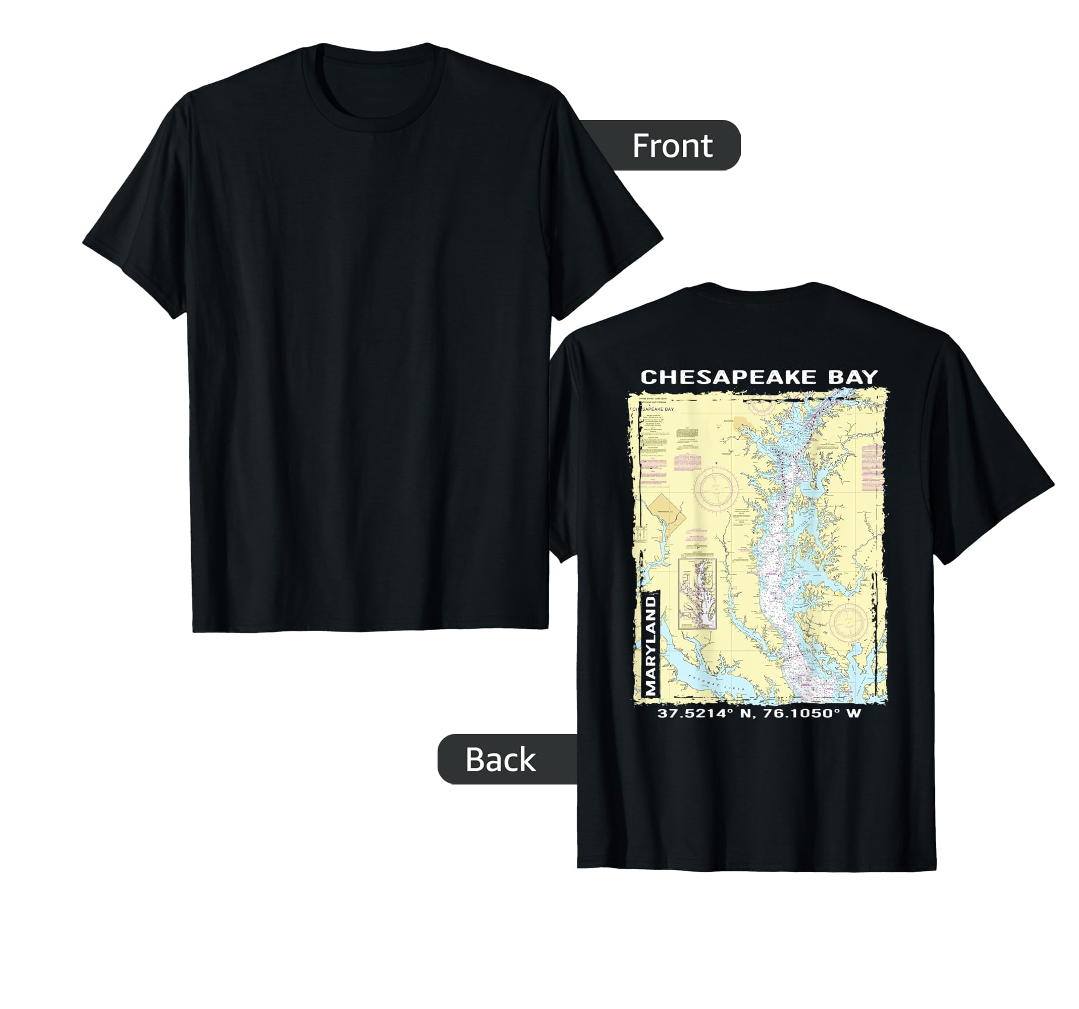 Amazon.com: Classic Chesapeake Bay Nautical Chart T-Shirt : Clothing ...