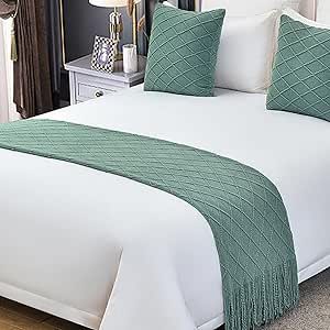 Amazon.com: nstvifu Knit Bed Runners for King Size Bed, Solid Color Bed Scarf with Tassel, Boho ...