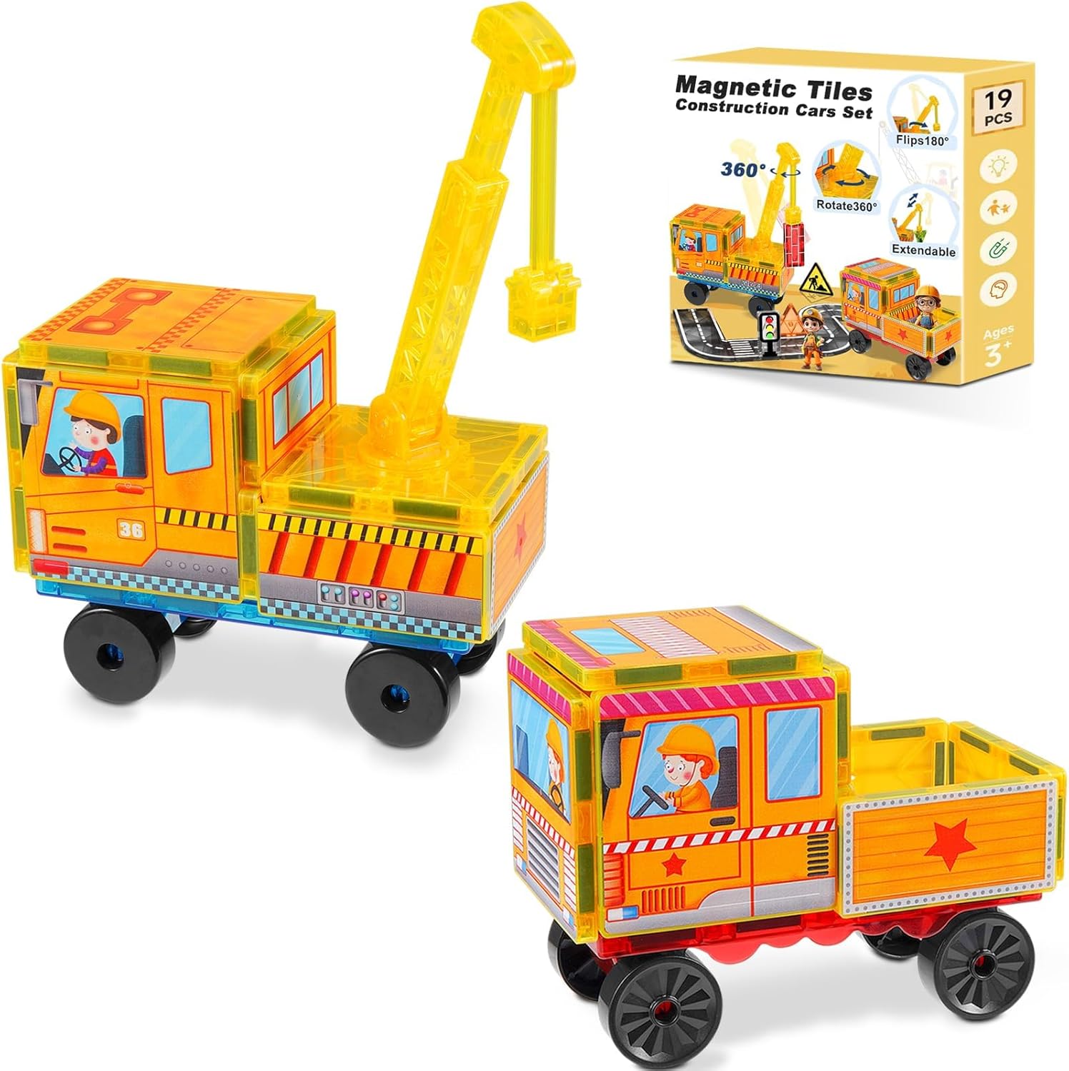 Amazon.com: Magnetic Tiles Cars Construction Set - 19 PCS Magnetic ...