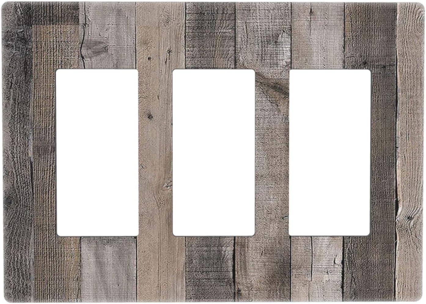 Grey Wood Plank Board 3 Gang Triple Rocker/Decora Light Switch Wall ...