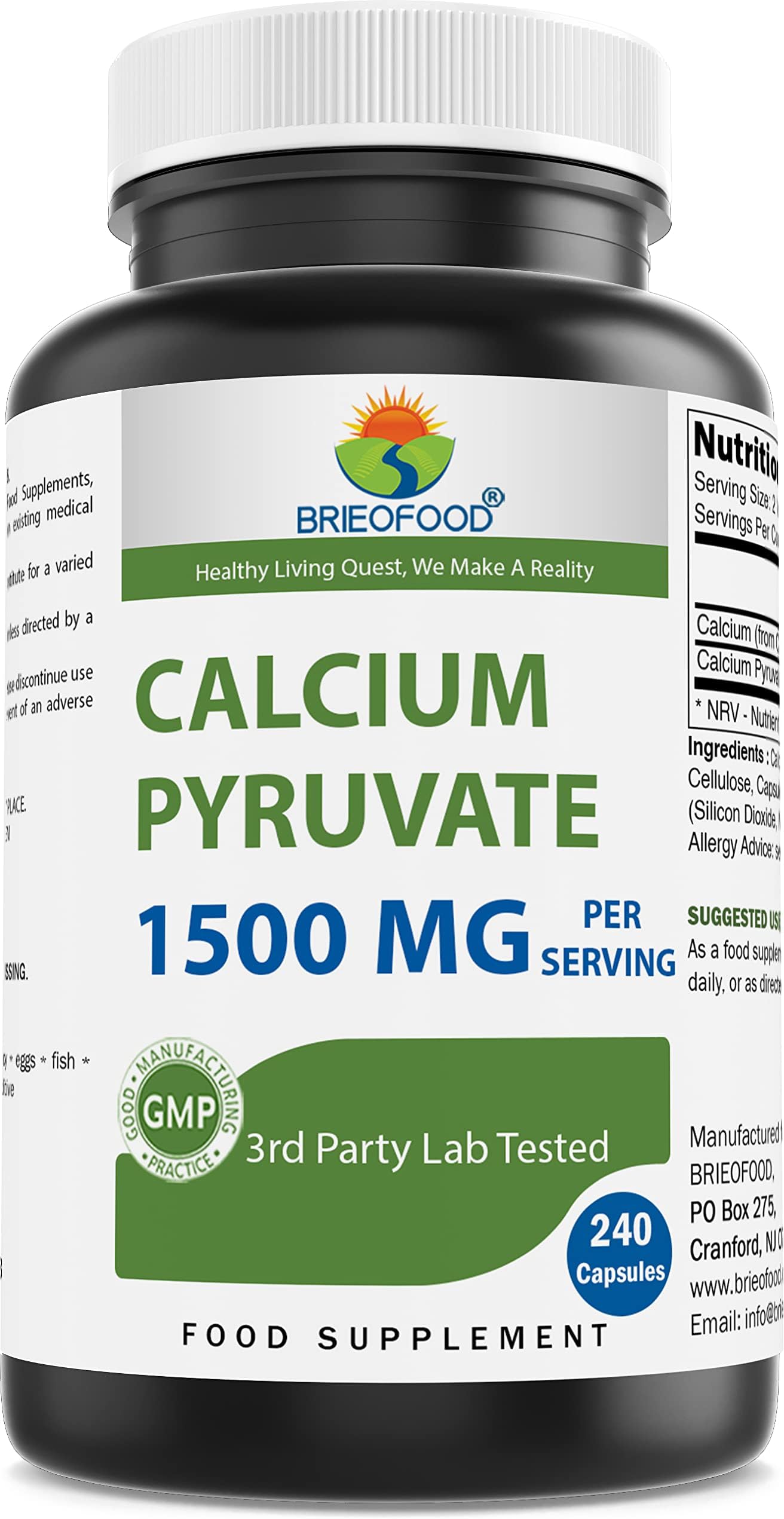 Amazon.com: Brieofood Calcium Pyruvate 1500mg per Serving - 240 ...