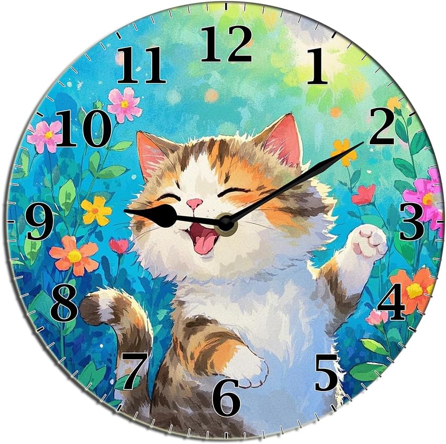Amazon.com: Houseuse Smile Cat Wall Clock Animal Pet Spring Wall Clock ...