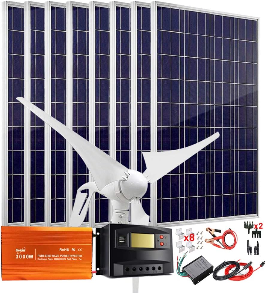 Amazon.com : 1200w Wind Solar Power Kit with 3000W Power Inverter Peak ...