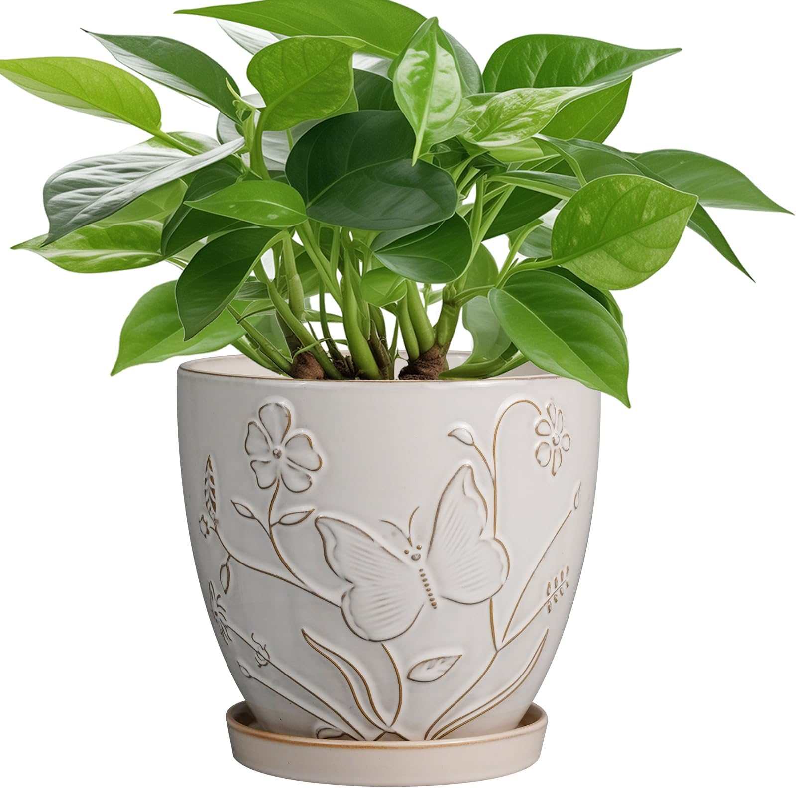 Amazon.com: YBX White Plant Pots 8 Inch+6 inch, Ceramic Planter with ...