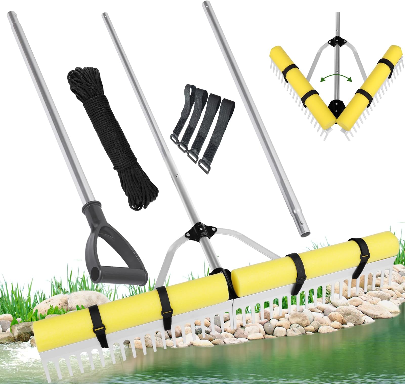 Amazon.com : Pond Rake,Floating Weed Lake Rake,Detachable Float Lake ...