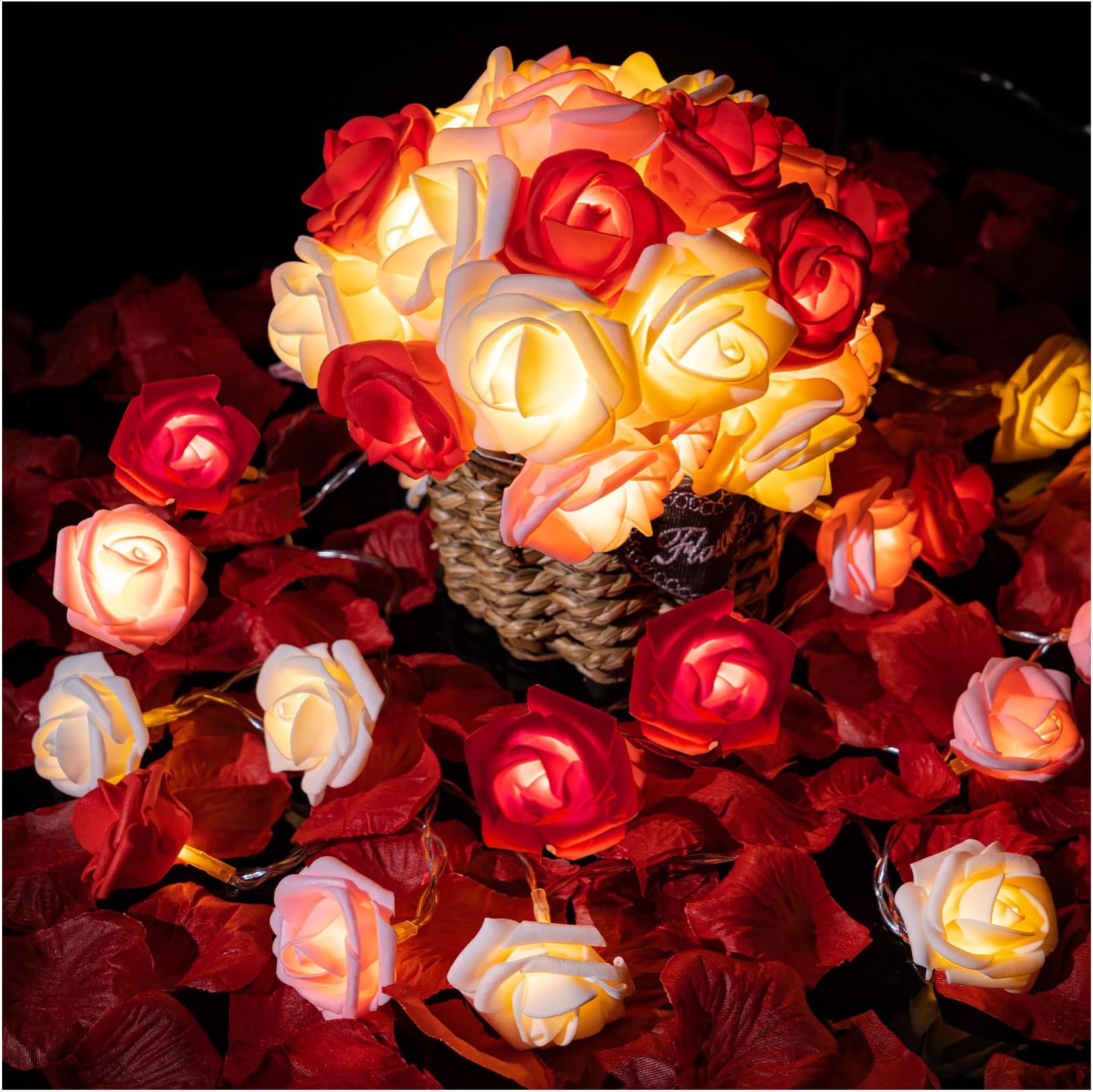 Amazon.com: 20 LED Battery Operated Rose Flower String Light Wedding ...