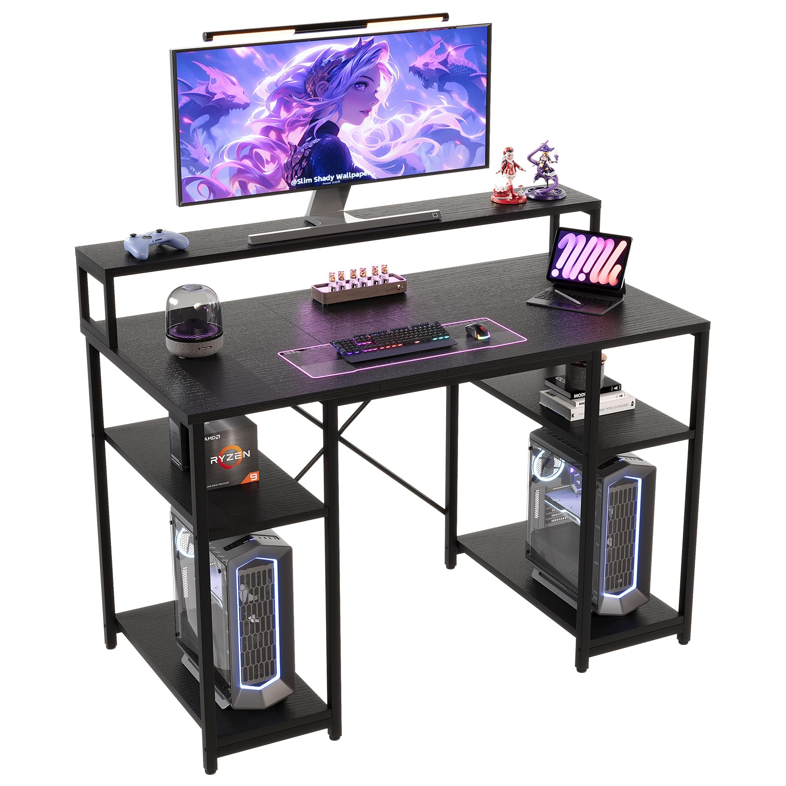 Devoko 120x50 CM Computer Desk with Monitor Shelf Home Office Desk with ...