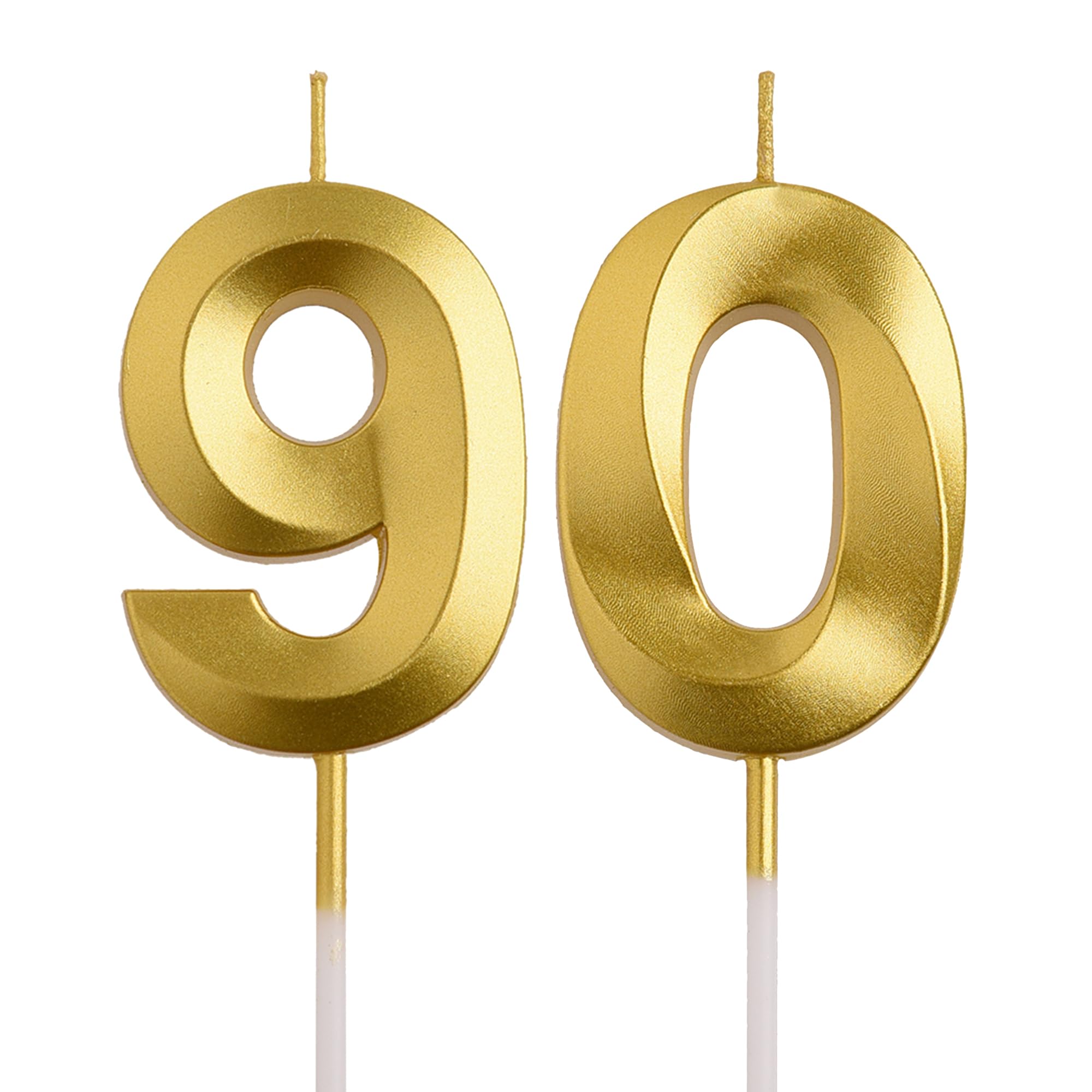 Amazon.com: AOOLADA 90th Birthday Candles, Gold 90 Year Old Number ...