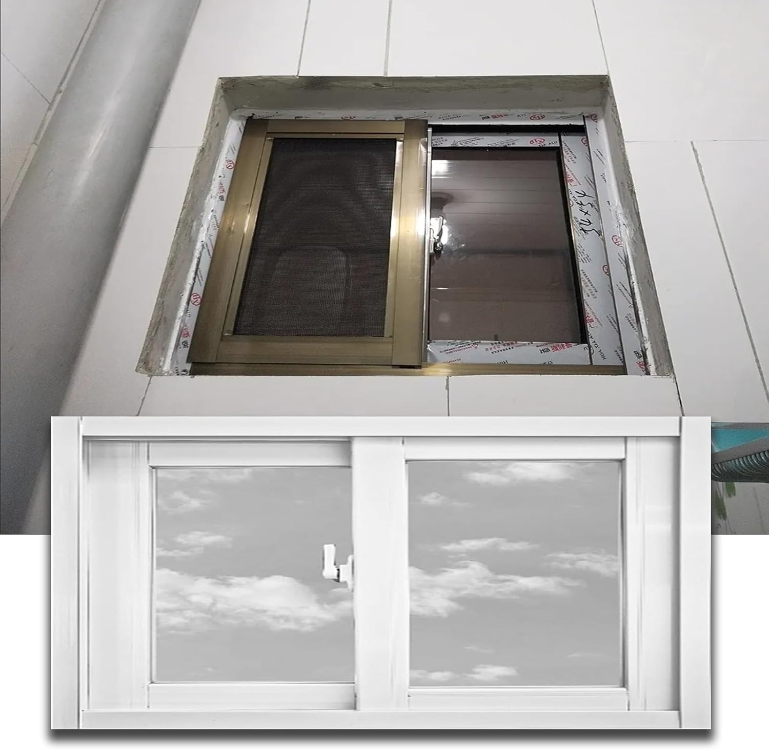 Window for Horizontal Sliding Window Door 44x19in / 112x48cm, White ...