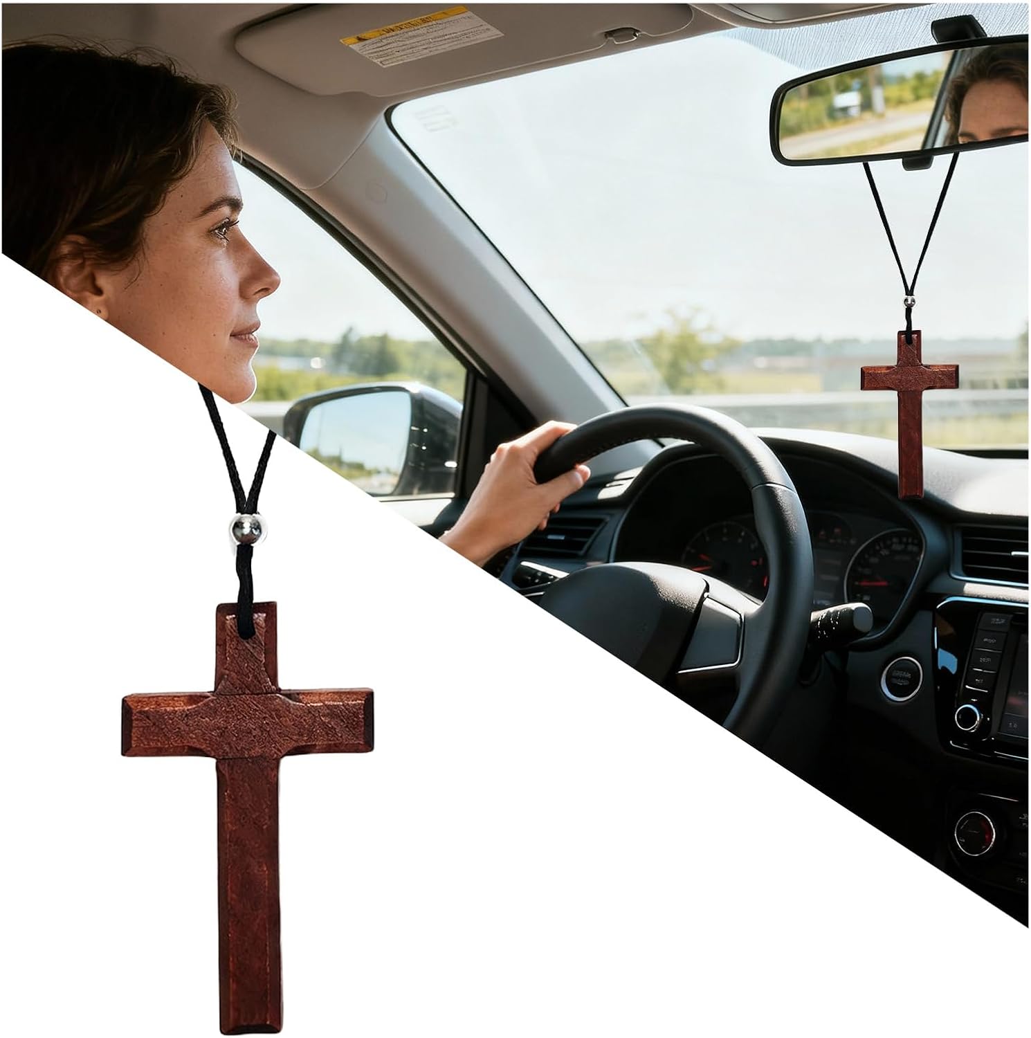 Amazon.com: Wooden Cross for Car Rearview Mirror, Christian Vehicle ...