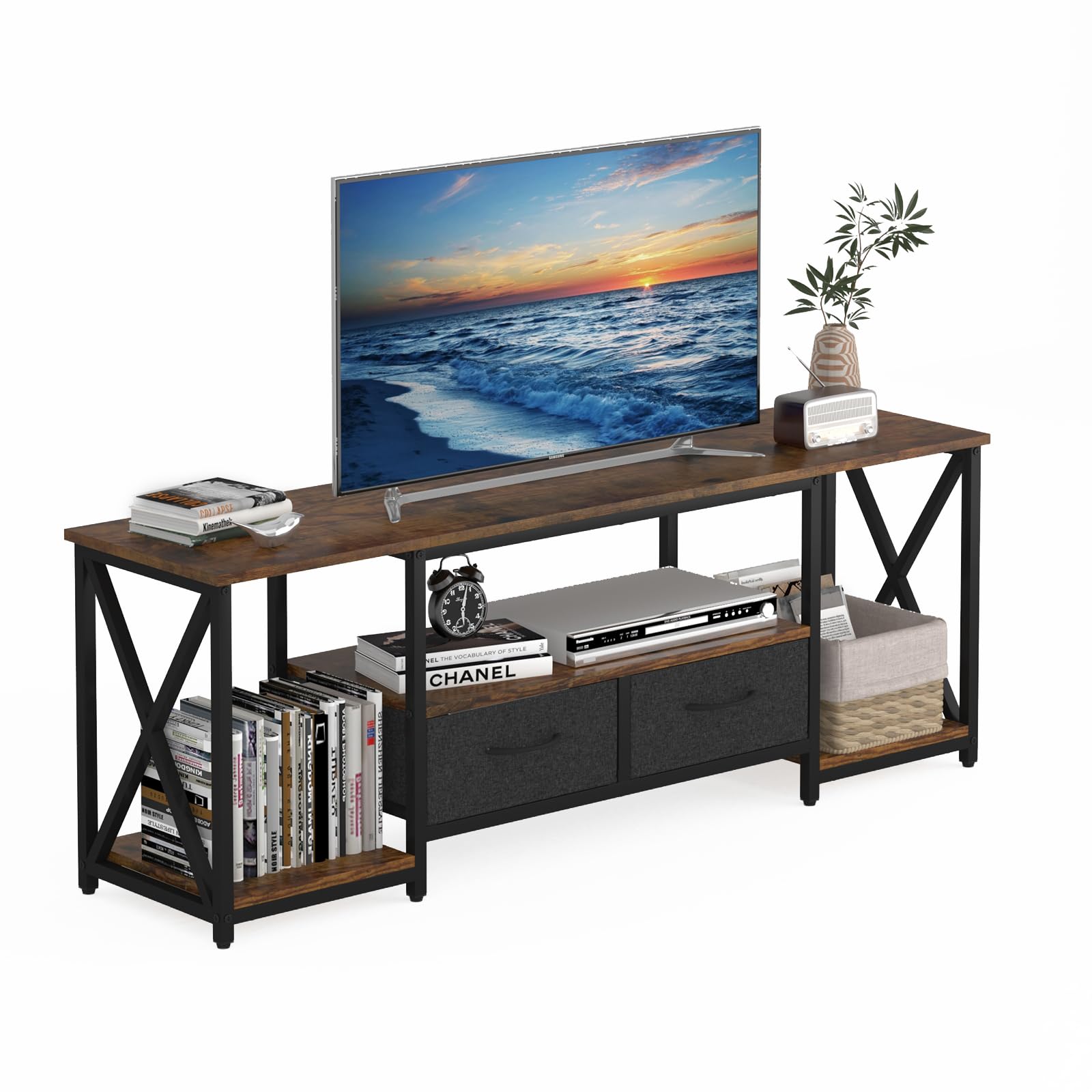 Advwin Industrial TV Cabinet 140cm Entertainment Center Stand with Open ...