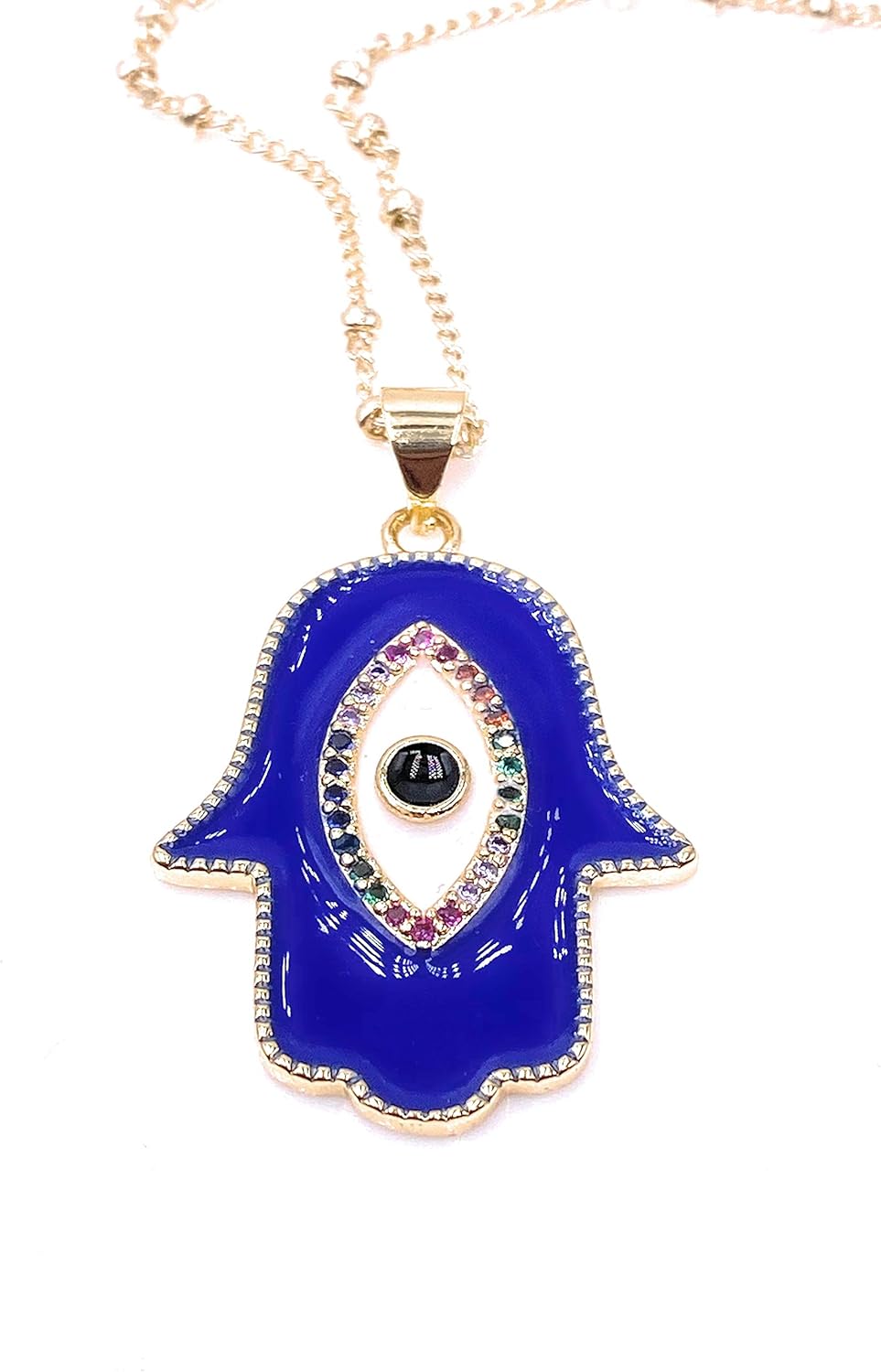 Mava Art Gold Plated Blue Enamel Hamsa Hand Necklace for Women 18K ...
