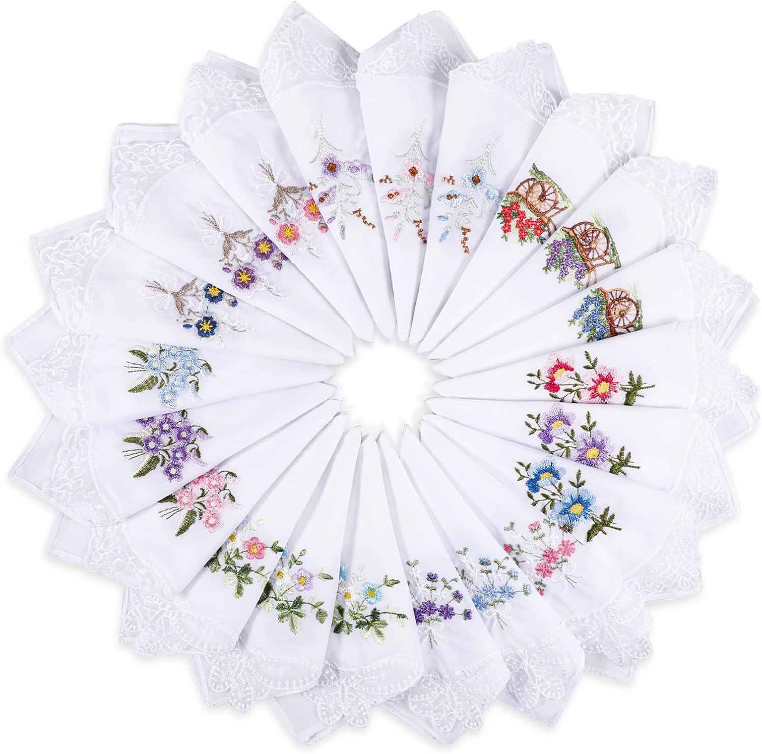 21 Pack Cotton Handkerchiefs Ladies Flower Embroidered Handkerchiefs ...