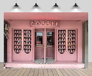 Amazon.com : CHNYWORK 5ftx3ft Pink Coffee Shop Backdrop Pink Showcase ...