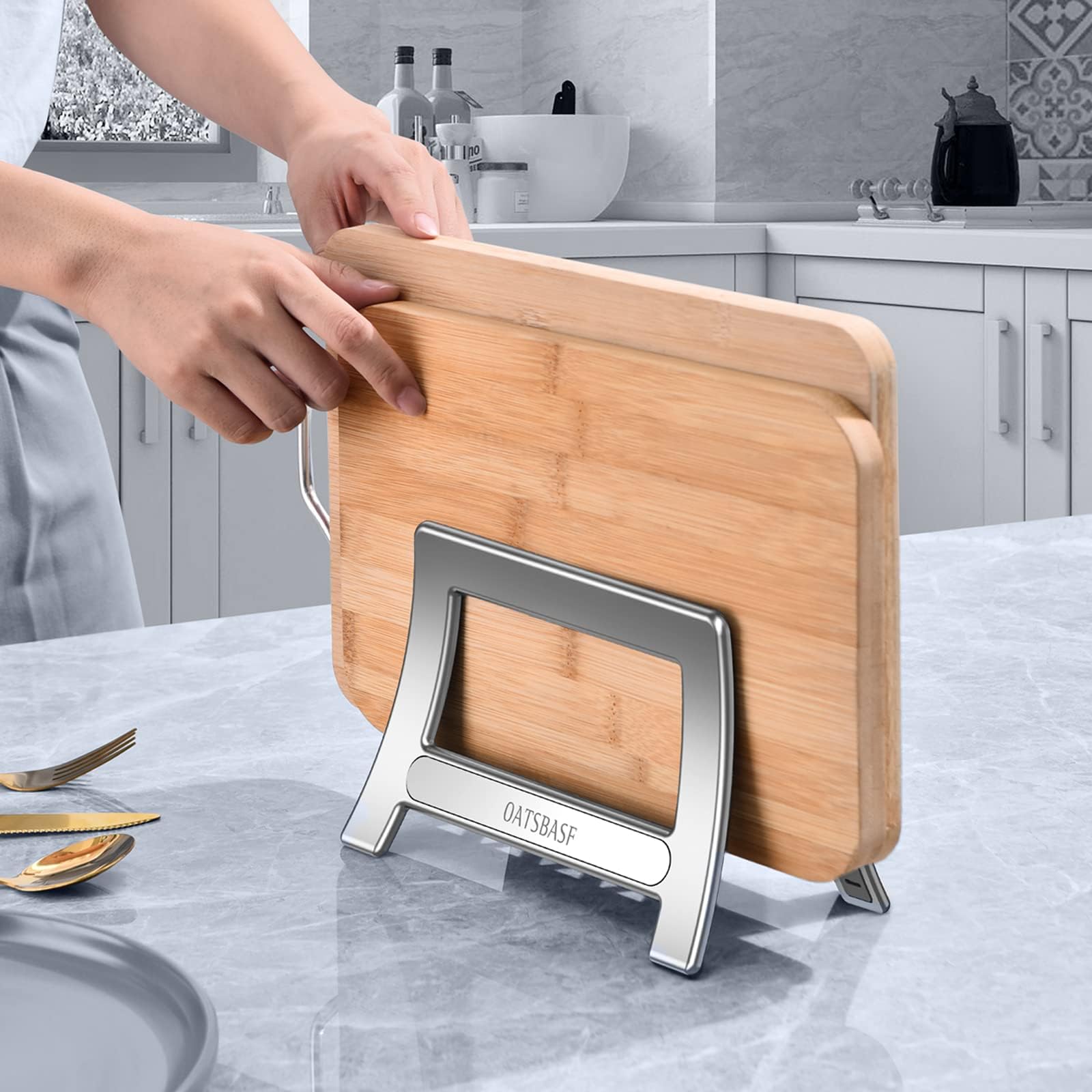 Amazon.com: Feel Soon Retail] Beech Wooden Dual Cutting Board Rack ...
