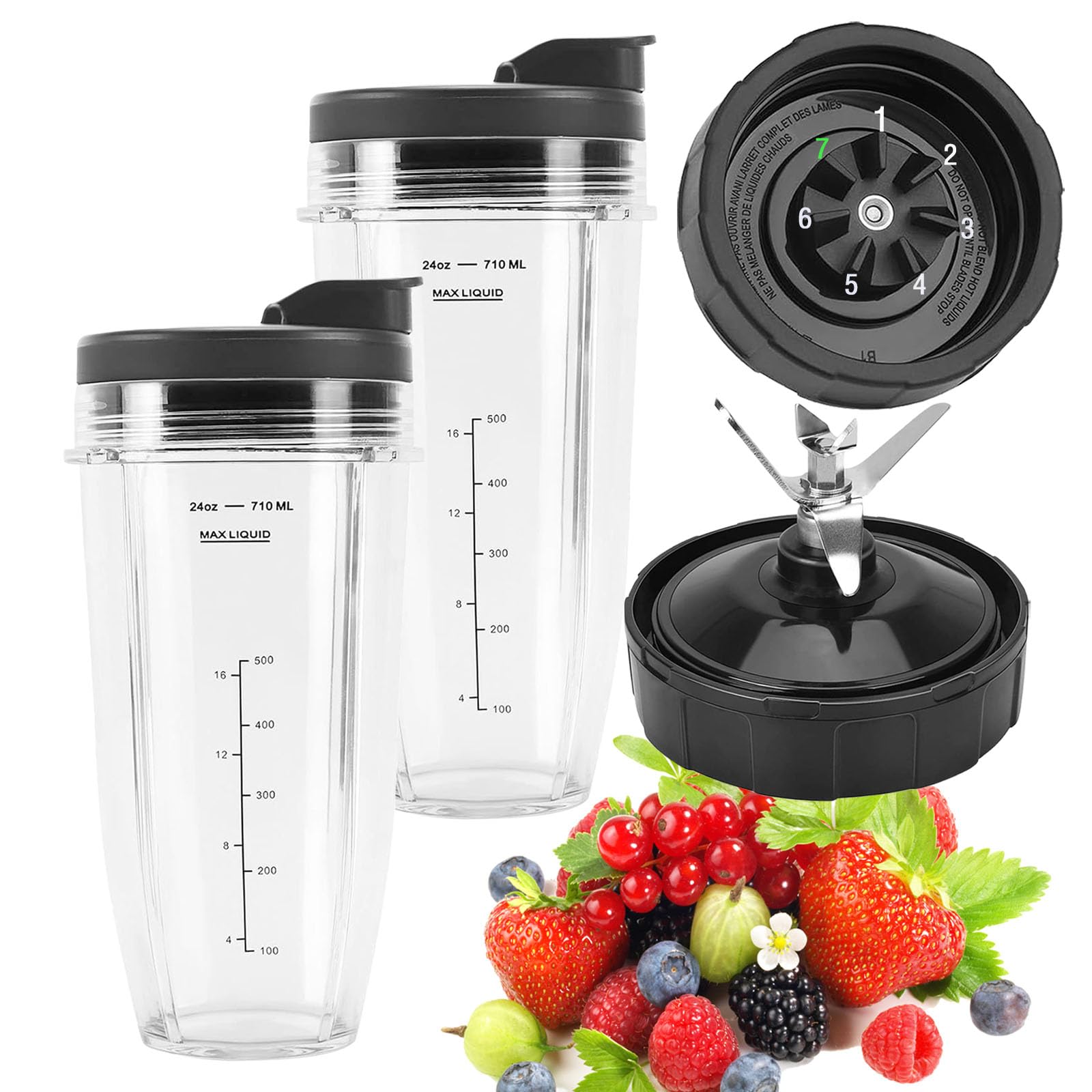 Amazon.com: 2 Pack 24oz Ninja Blender Cups Replacement Parts with To-Go ...