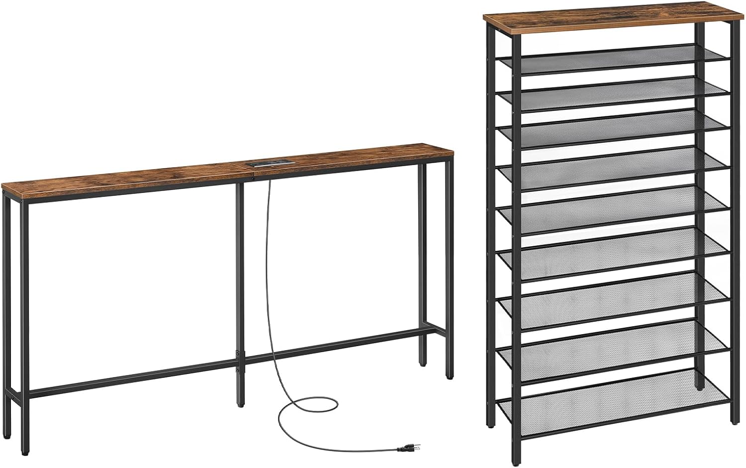 Amazon.com: MAHANCRIS Console Table with Power Outlets and 10-Tier Shoe ...