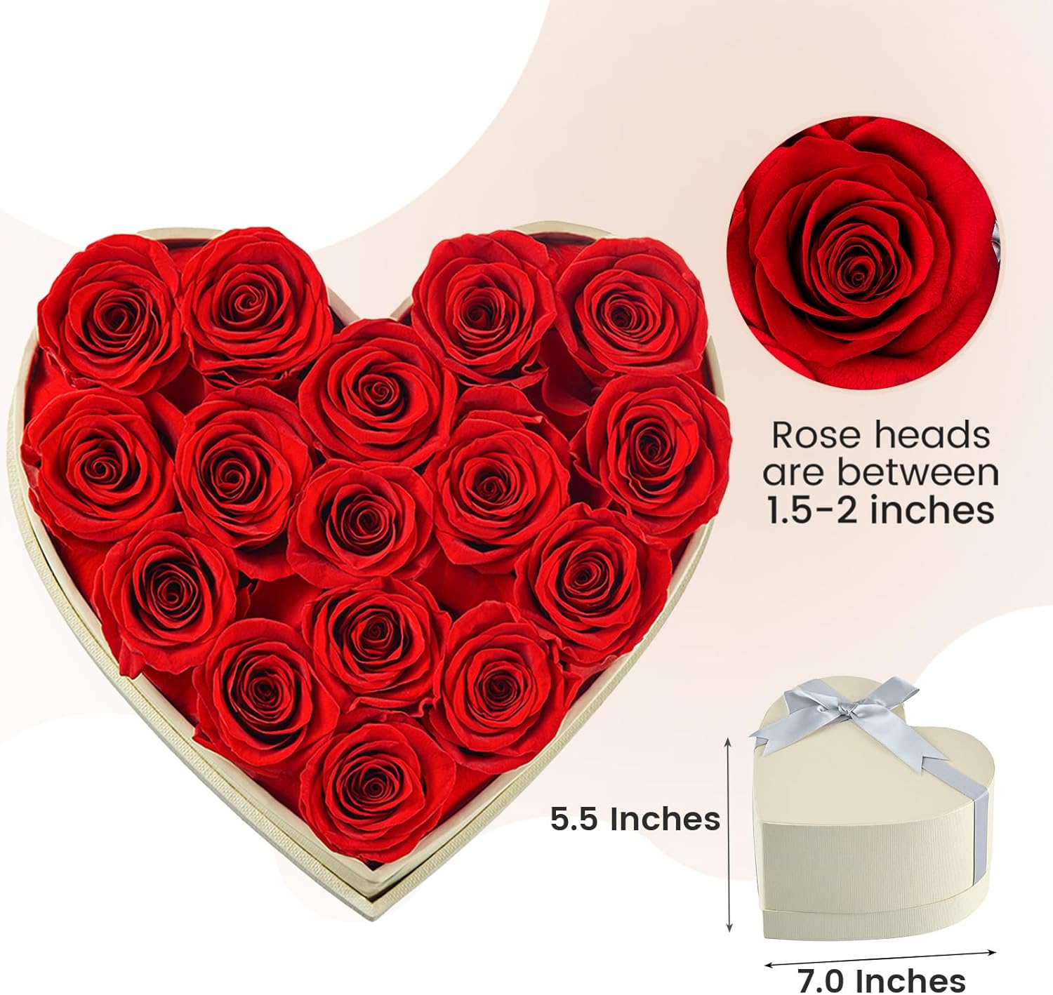 Beaulasting Roses Caja de 16 rosas preservadas en forma de corazón ...
