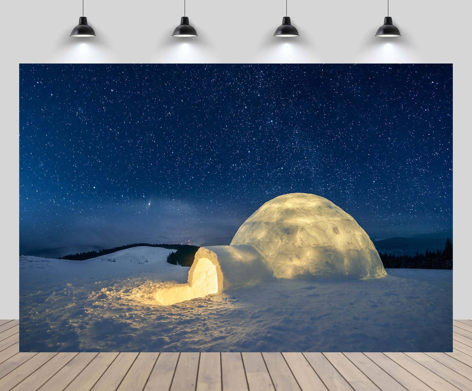 Igloo Icehouse With Warm Light Inside Under Sky With Stars Igloo