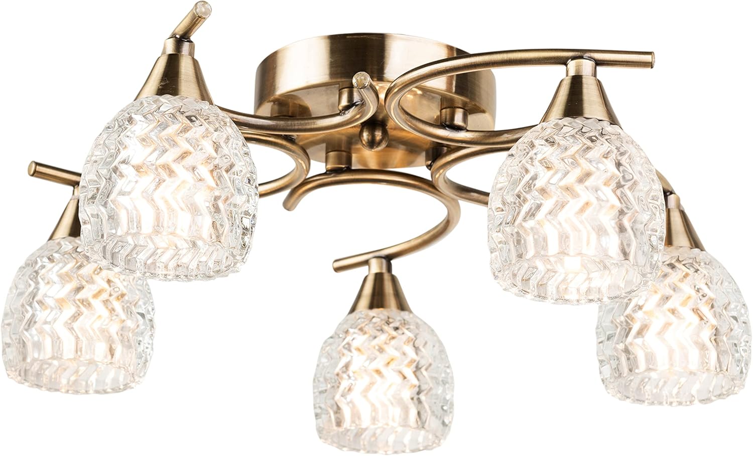 Hendon Swirl Antique Brass Flush Ceiling 5 Light/Dining Room/Living ...