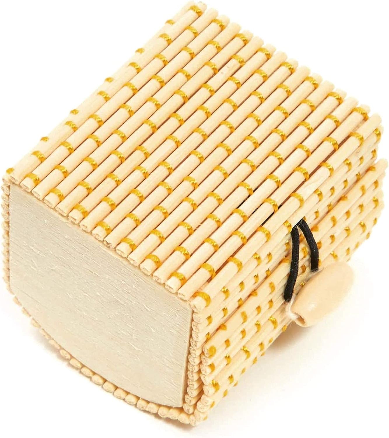 Mini Bamboo Cane Storage Box with Gold String Design (2.4 x 2 In, 12 ...