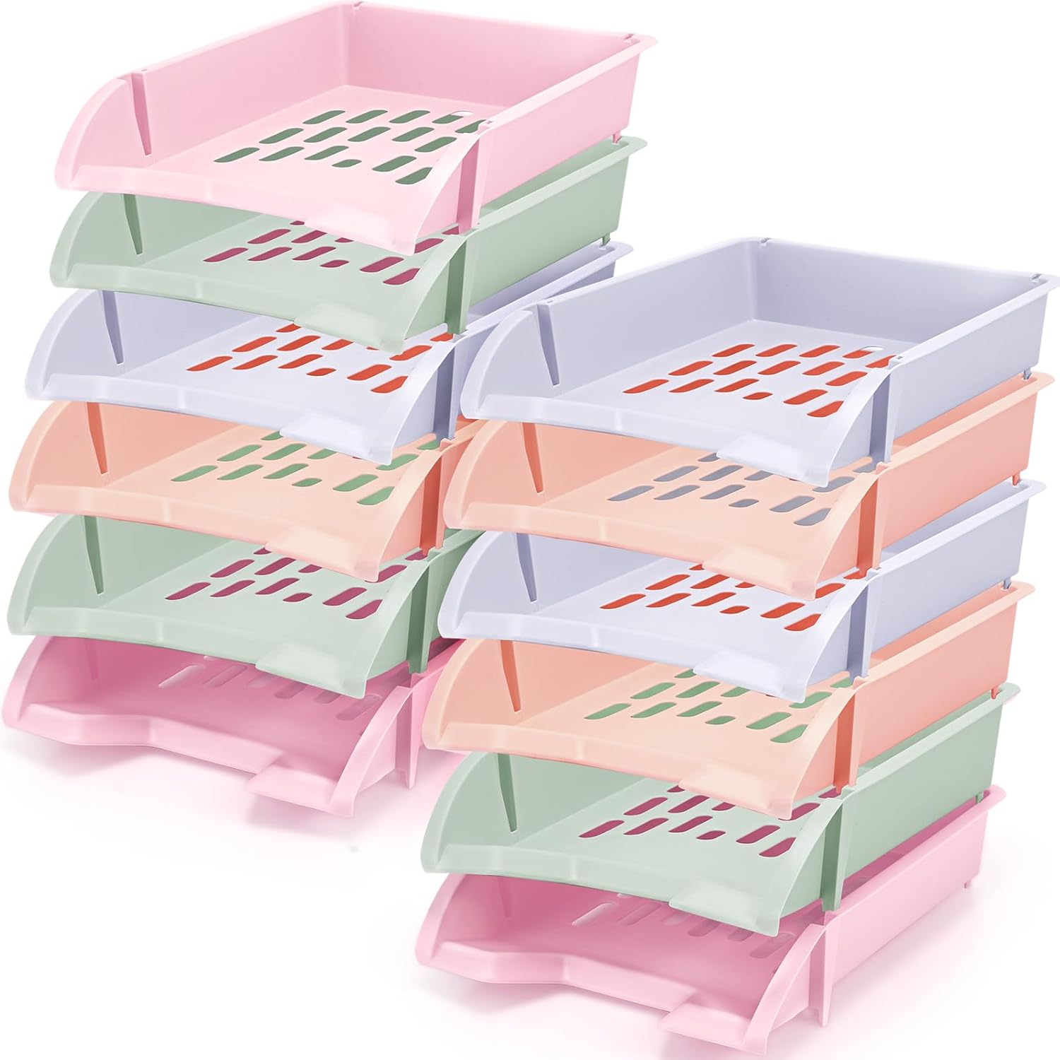 Amazon.com: Gueevin 12 Pcs Turn in Trays Classroom Stackable Paper ...