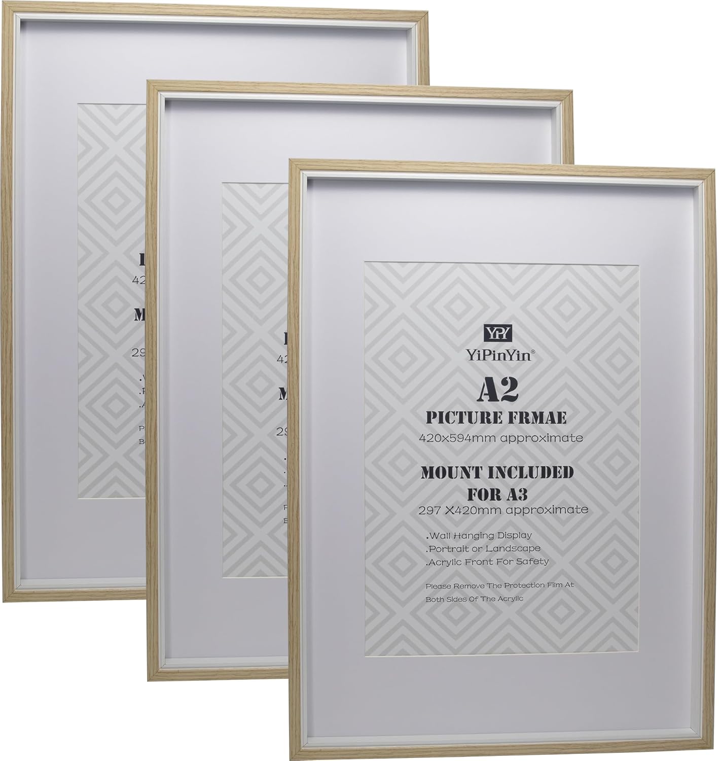 Wooden&White A2(42x59.4cm) Two Tone Picture Frames Set of 3 with Mounts ...