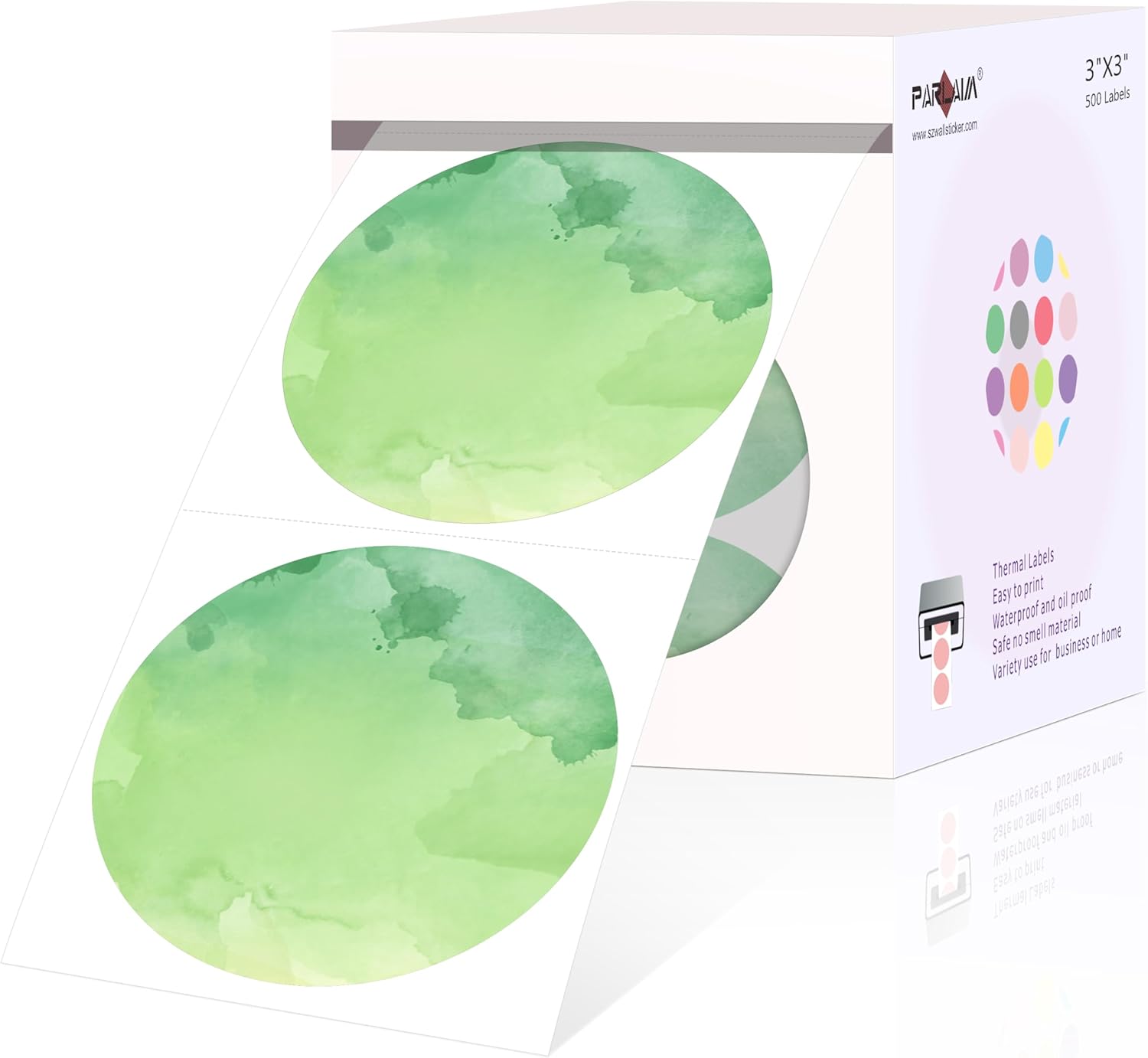 Amazon.com : PARLAIM 3 Inch Watercolor Green Circle Thermal Sticker ...